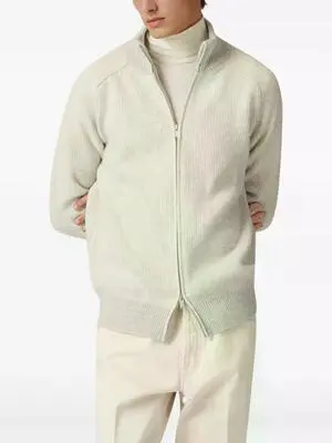 LARDINI Ribbed-knit Zip-up Cardigan