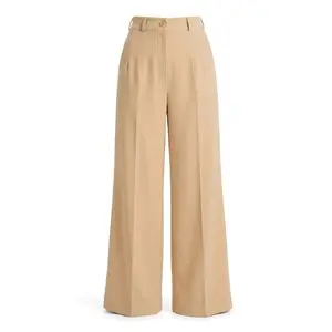 FAZA ATELIER Neutrals Champagne High Waisted Wide Leg Trousers The Hourglass - White