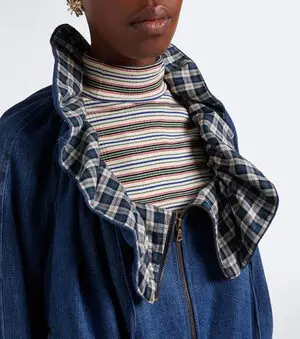Dries Van Noten Checked Ruffled Denim Jacket
