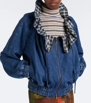 Dries Van Noten Checked Ruffled Denim Jacket