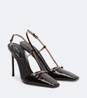 TOM FORD Croc-effect Leather Slingback Pumps - Brown