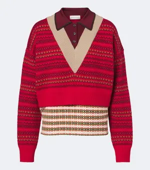 Dries Van Noten Jacquard Wool-blend Polo Sweater - Red
