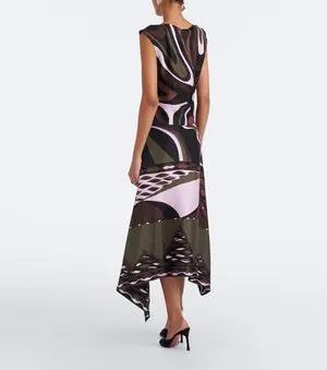 Emilio Pucci Dune Asymmetric Silk Twill Midi Skirt