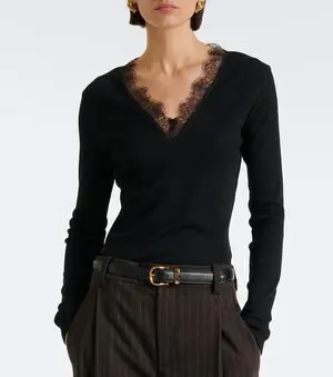 Vince Lace-trimmed Ribbed-knit Top