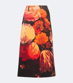 Dries Van Noten Floral Midi Skirt - Orange