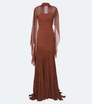 MARMAR HALIM Draped Georgette Bustier Gown - Orange