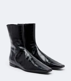 TOTEME Croc-effect Leather Ankle Boots - Black