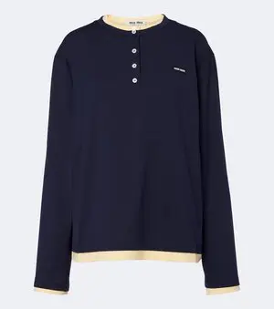 Miu Miu Layered Cotton Jersey Henley Shirt - Blue