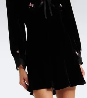 Rixo Carolina Lace-trimmed Velvet Minidress