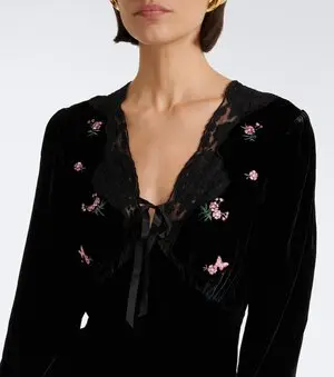 Rixo Carolina Lace-trimmed Velvet Minidress