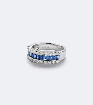 BUCHERER FINE JEWELLERY Baguette Love 18kt White Gold Ring With Sapphires And Diamonds - Silver