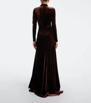 Monique Lhuillier Draped Embellished Velvet Gown