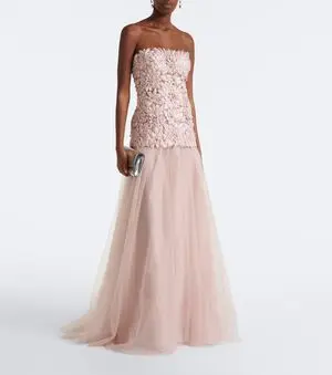 Costarellos Gisella Embellished Satin And Tulle Gown