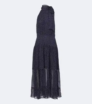 Rixo Abi Polka-dot Tie-neck Midi Dress - Blue