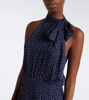 Rixo Abi Polka-dot Tie-neck Midi Dress