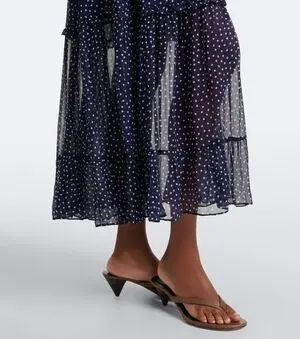 Rixo Abi Polka-dot Tie-neck Midi Dress