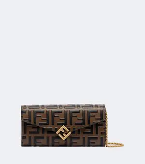 Fendi Ff Diamonds Leather Wallet On Chain - Brown