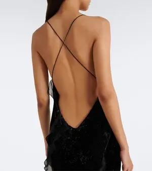 Roberto Cavalli Embellished Ruffled Velvet Gown