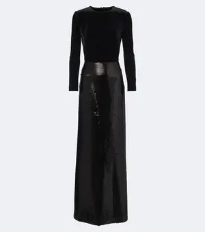 Monique Lhuillier Sequined Velvet-paneled Gown - Black