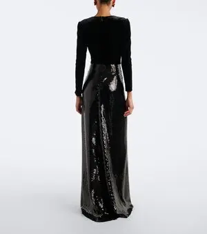 Monique Lhuillier Sequined Velvet-paneled Gown