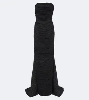 MARMAR HALIM Pleated Satin Bustier Gown - Black