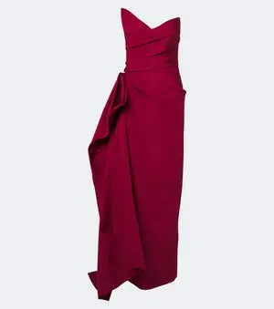 Monique Lhuillier Asymmetric Draped Silk Bustier Gown - Red