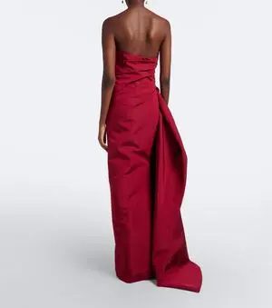 Monique Lhuillier Asymmetric Draped Silk Bustier Gown