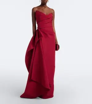 Monique Lhuillier Asymmetric Draped Silk Bustier Gown