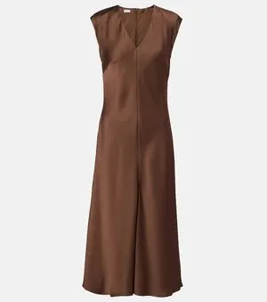 Brunello Cucinelli Monili Satin Midi Dress - Brown