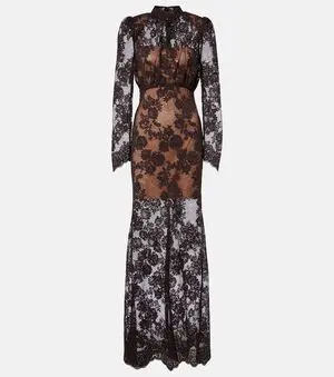 SELF-PORTRAIT Sheer Sequined Lace Gown - Brown