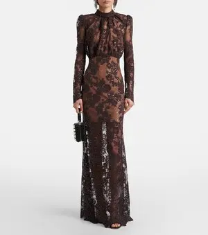 SELF-PORTRAIT Sheer Sequined Lace Gown