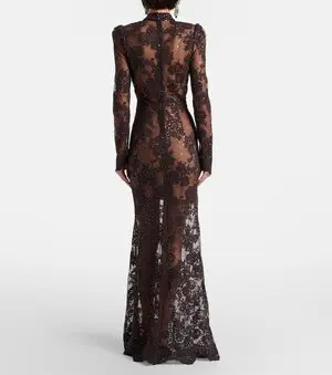 SELF-PORTRAIT Sheer Sequined Lace Gown