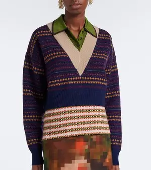 Dries Van Noten Jacquard Wool-blend Polo Sweater