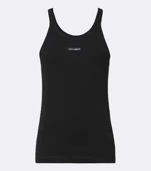 Dolce & Gabbana Logo Ribbed-knit Cotton Tank Top - Black