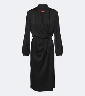Max Mara Elegante Draped Satin Midi Dress - Black