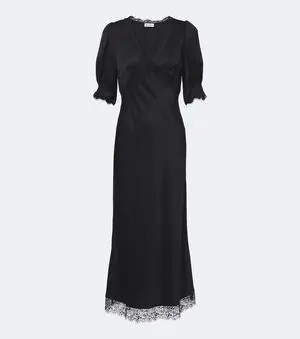 Rixo Annina Lace-trimmed Satin Midi Dress - Black