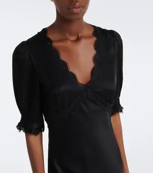 Rixo Annina Lace-trimmed Satin Midi Dress - Black