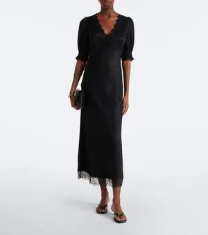 Rixo Annina Lace-trimmed Satin Midi Dress - Black