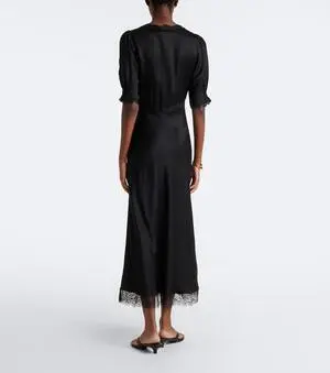 Rixo Annina Lace-trimmed Satin Midi Dress - Black
