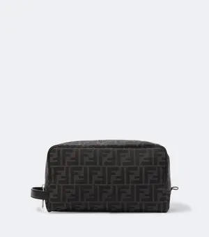 Fendi Ff Zucca Small Leather-trimmed Toiletry Bag - Black
