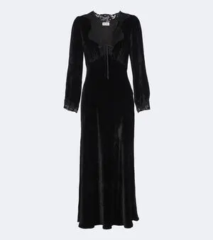 Rixo Larah Lace-trimmed Velvet Midi Dress - Black