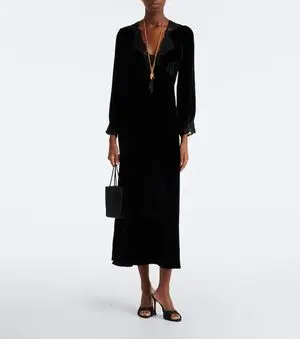 Rixo Larah Lace-trimmed Velvet Midi Dress