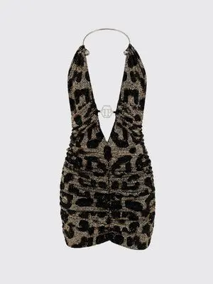 Philipp Plein Animal Print Jersey Mini Dress With Draping And Off-shoulder Design