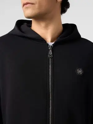 Philipp Plein Zipped Cotton Hoodie With Hexagon Logo Patch