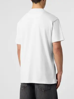 Philipp Plein Cotton T-shirt With Rhinestone-embellished Embroidered Hexagon Logo - White
