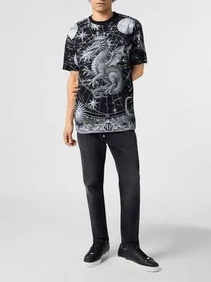 Philipp Plein Cotton T-shirt With Contrasting Front Graphic Print - Black