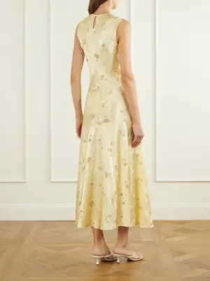 DÔEN Ginette Paneled Floral Satin-jacquard Midi Dress