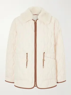 Varley Bartley Plush-trimmed Padded Quilted Shell Jacket - Neutrals