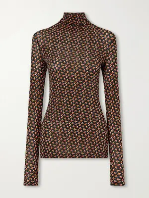 Rabanne Floral-print Stretch-jersey Turtleneck Top - Multi