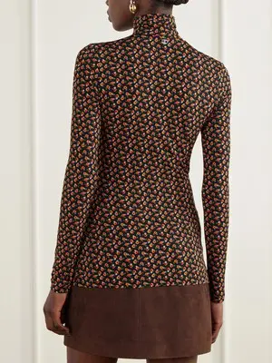 Rabanne Floral-print Stretch-jersey Turtleneck Top